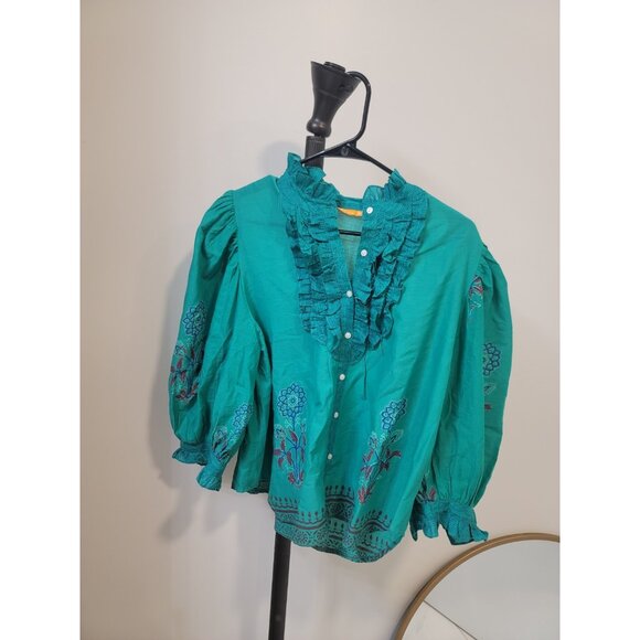Oliphant | Tops | Oliphant Womens Ruffle Front Button Blouse Medium ...